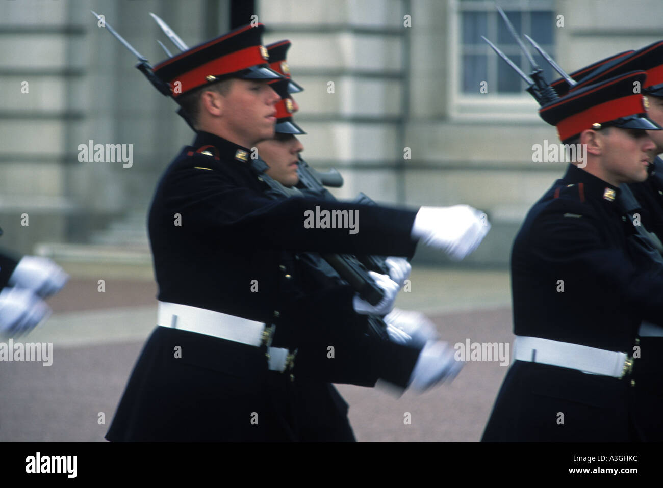 British soldiers participating in the Changing of the Guard in front of ...