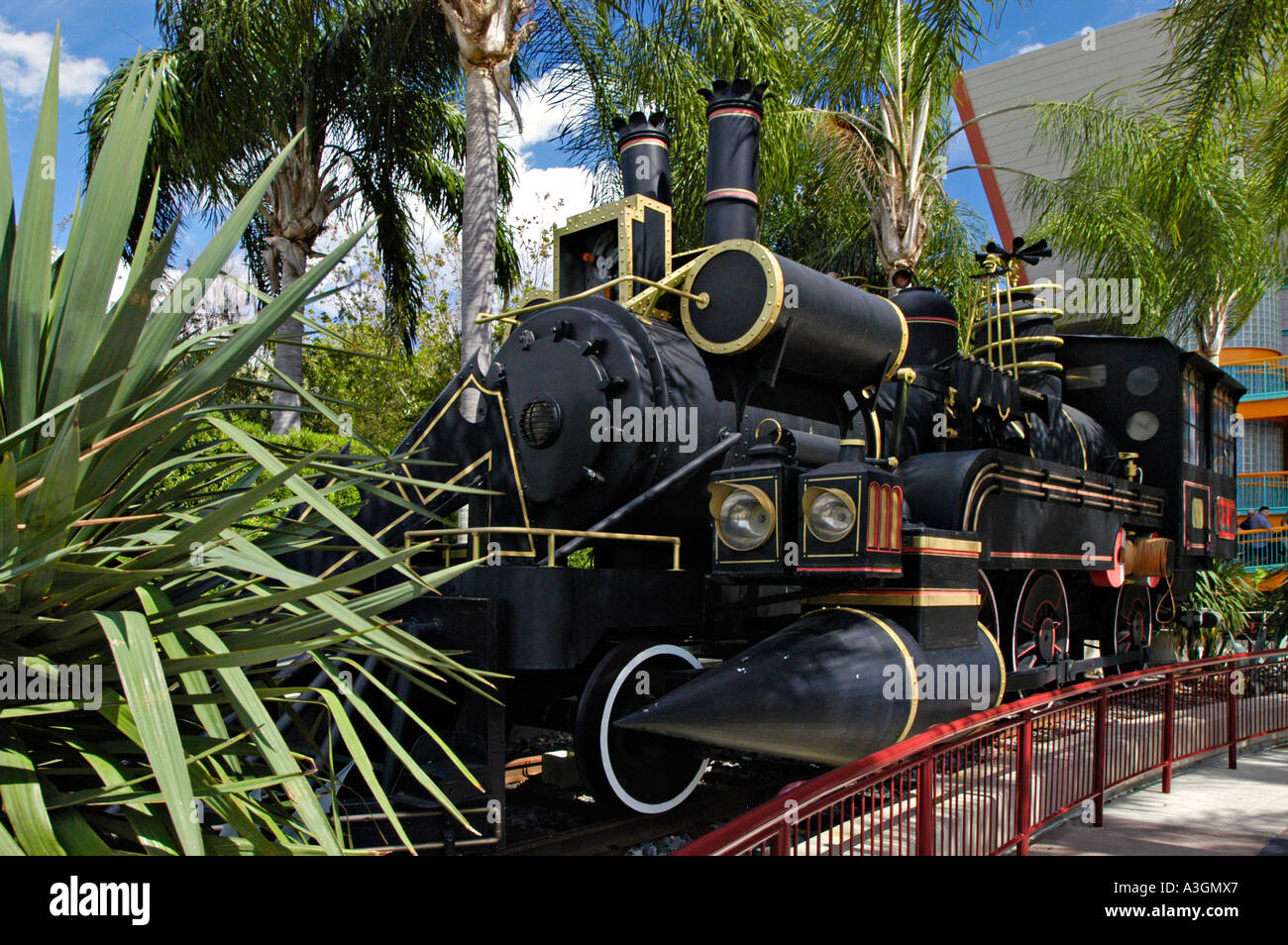 A black antique train on display Stock Photo - Alamy