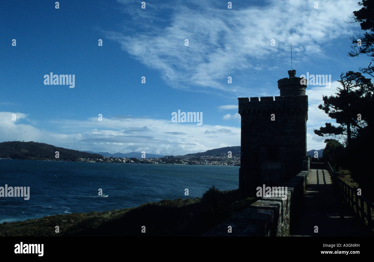 Fortified castle at Vigo facing the Atlantic in Spain on the coast of ...