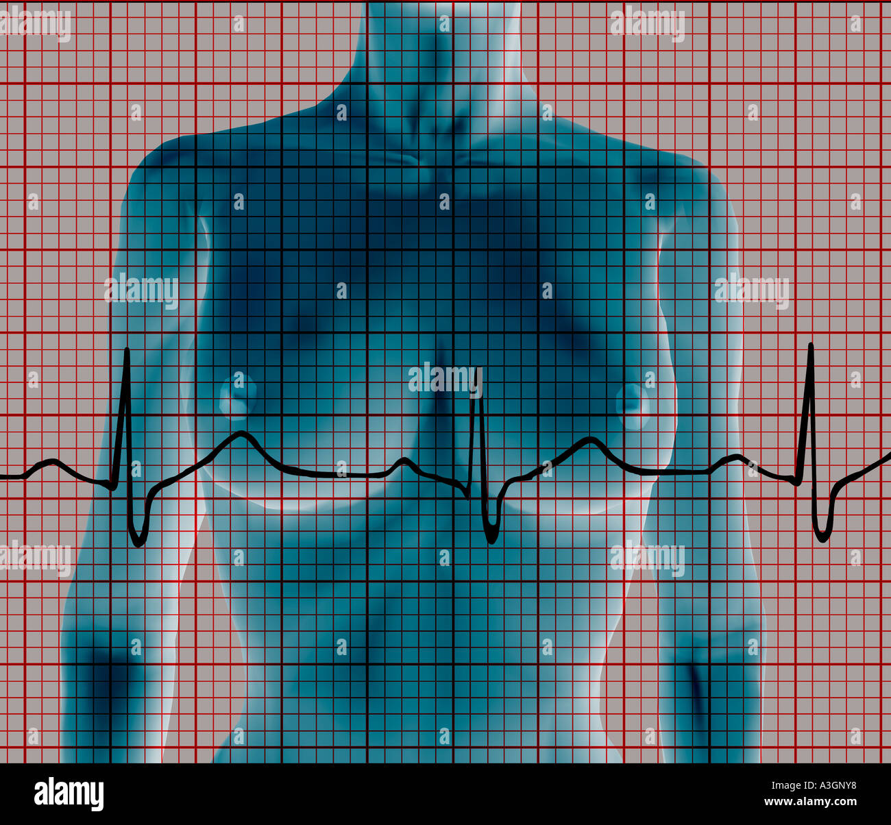 concept of wire frame female robot torso with Electrocardiogram pattern ...