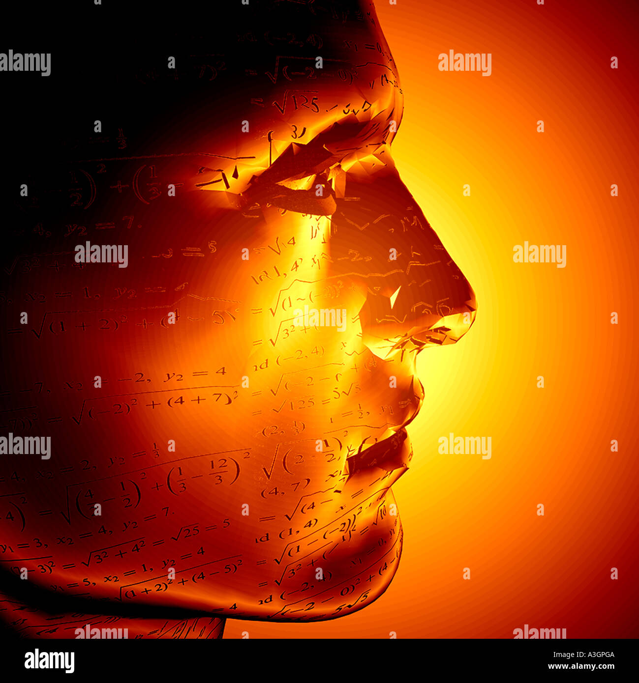computer generated robot head with symbols projected on face Stock ...