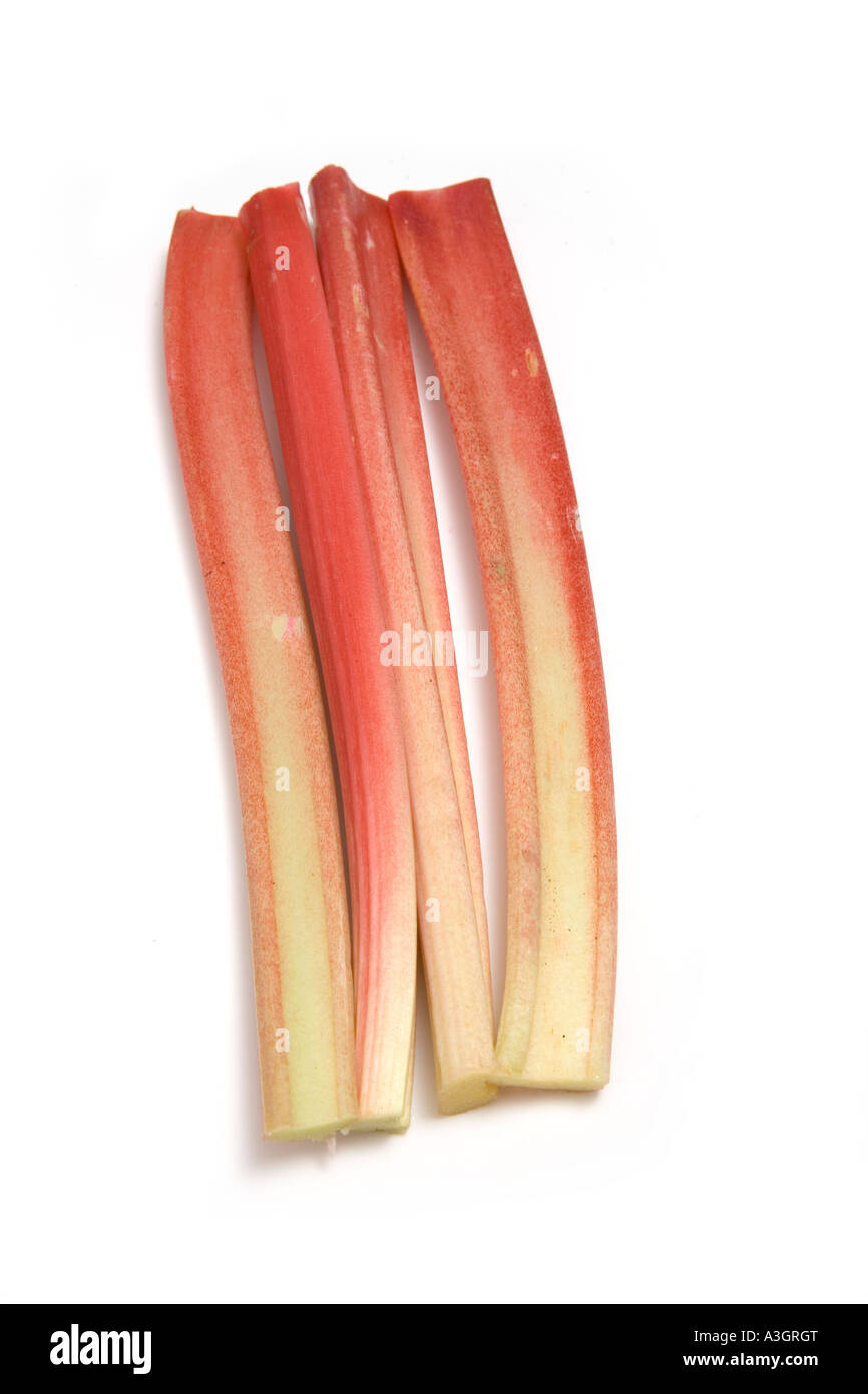 Rhubarb sticks isolated on a white studio background Stock Photo - Alamy
