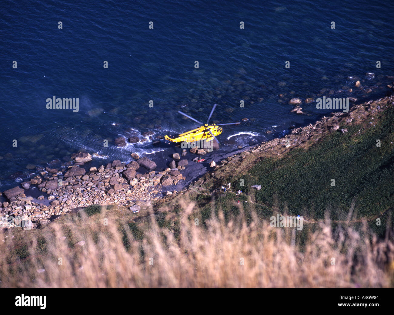 Sea King ASR rescue helicopter of the RAF in action at the bottom of a ...