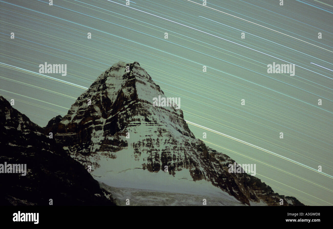 STAR TRAILS OVER MT. ASSINIBOINE, known as the Matterhorn of the ...