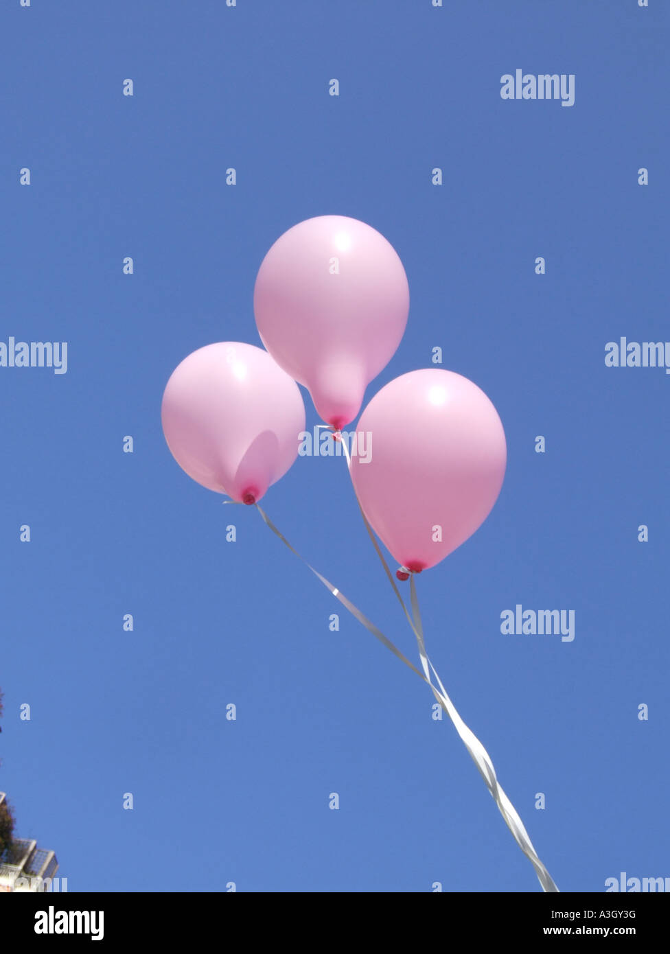 three pink balloons and blue sky Stock Photo - Alamy