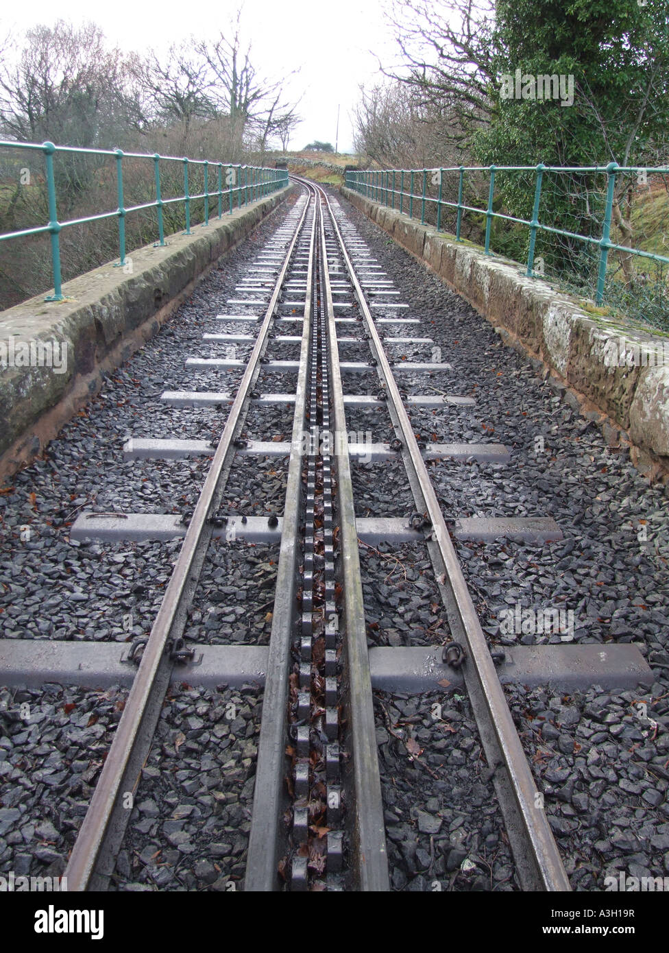 pinion rail track with sleepers in countryside Stock Photo - Alamy