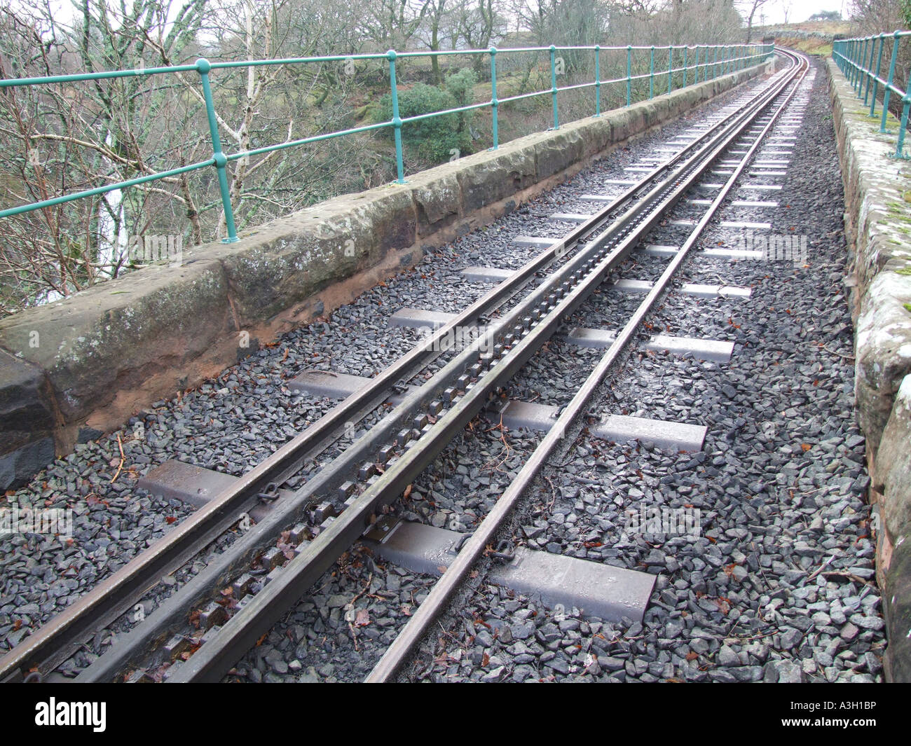 pinion rail track with sleepers in countryside Stock Photo - Alamy