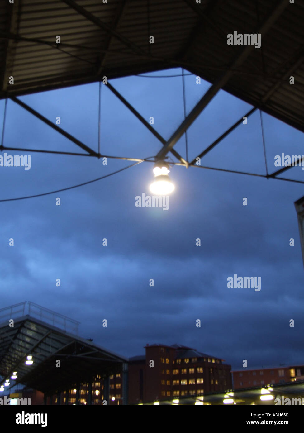 one light on roof at night Stock Photo - Alamy