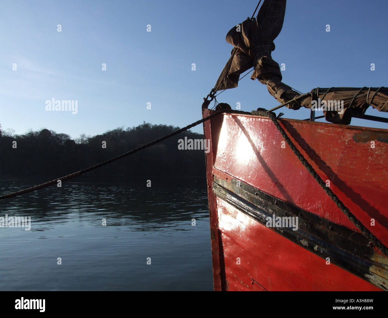 old red boat in port Stock Photo - Alamy