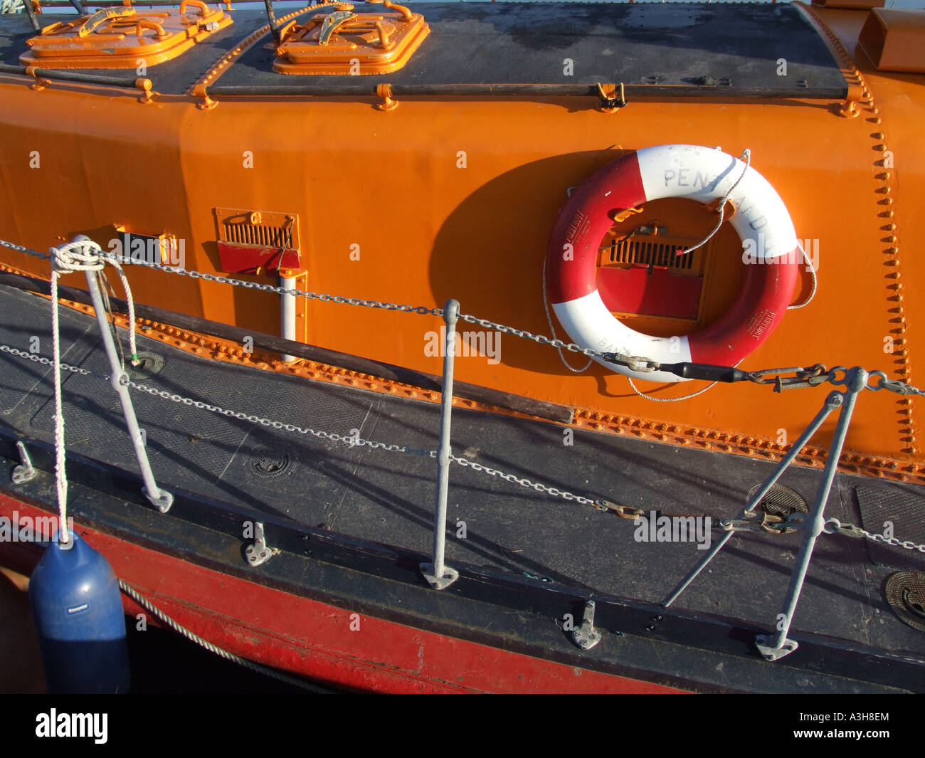 rubber ring on old style lifeboat Stock Photo - Alamy