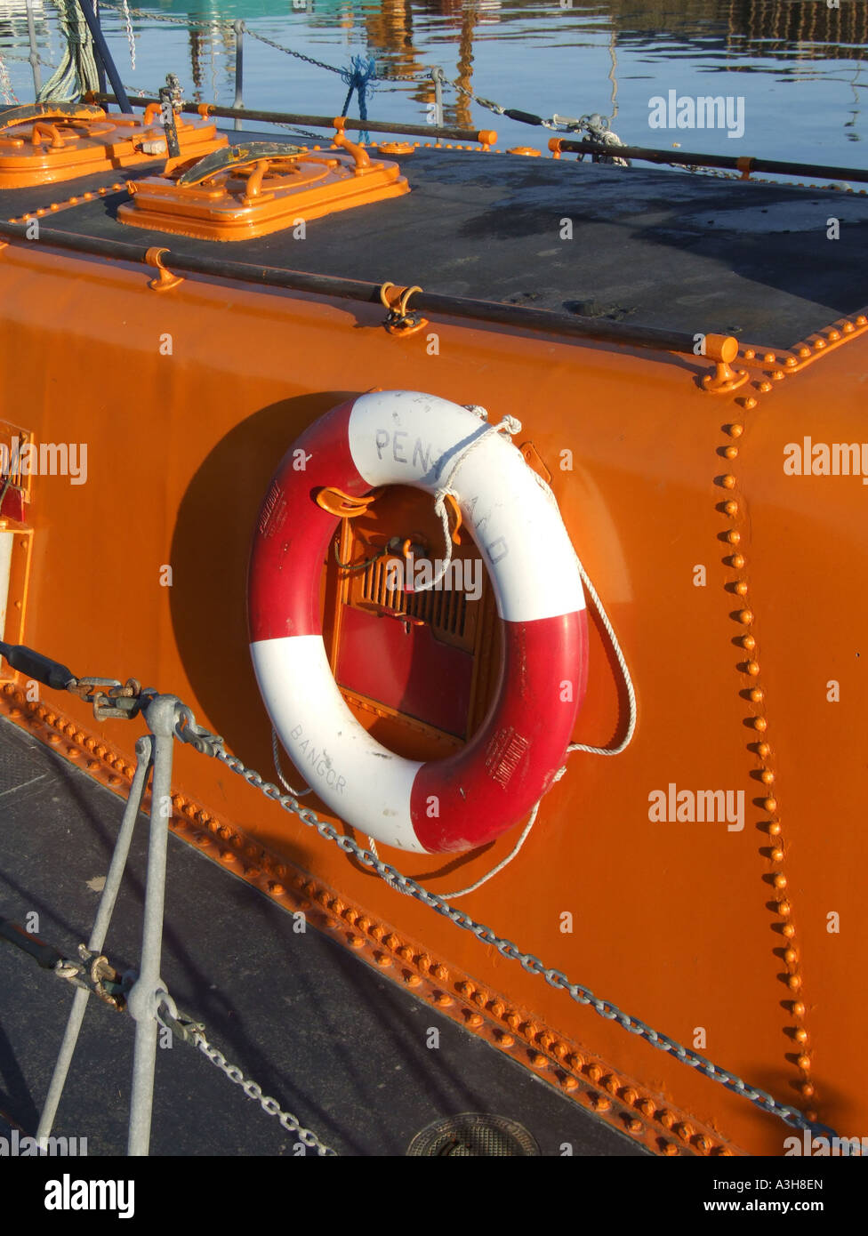 rubber ring on old style lifeboat Stock Photo - Alamy