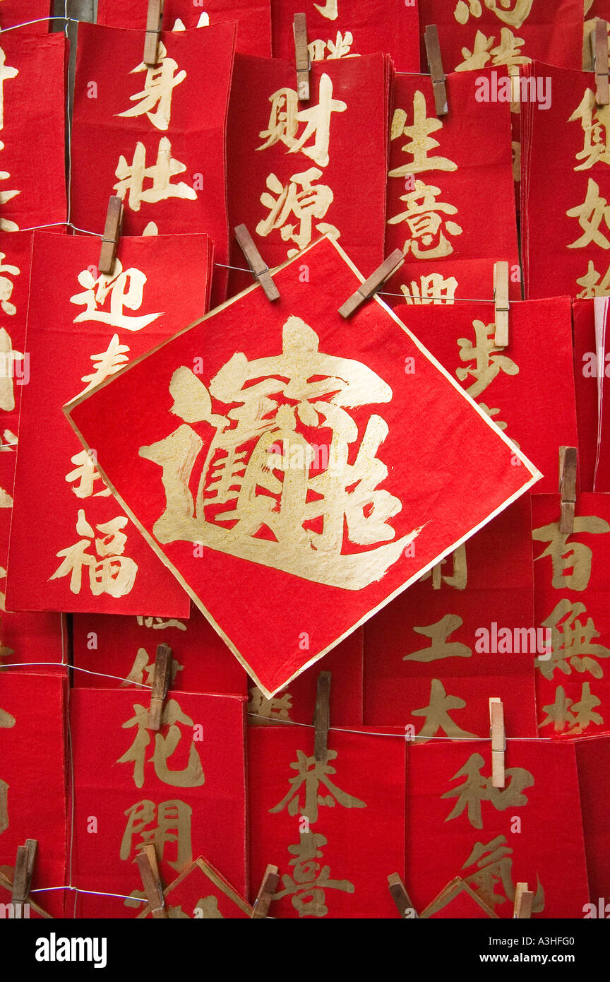 Traditional Red and gold banners sold during Chinese Lunar New Year ...