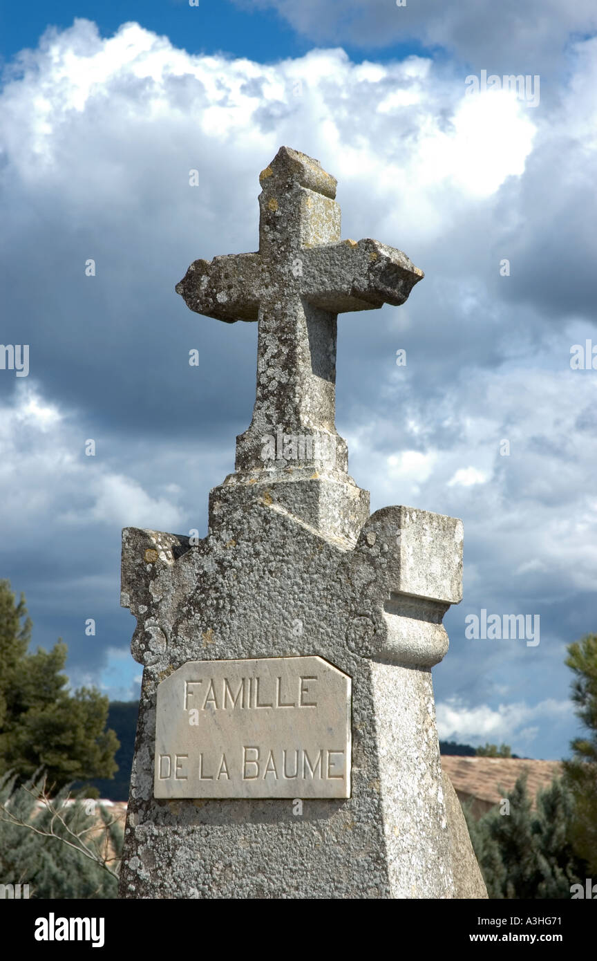 Stone cross in the graveyard at the church of St Denis Tourtour Var ...