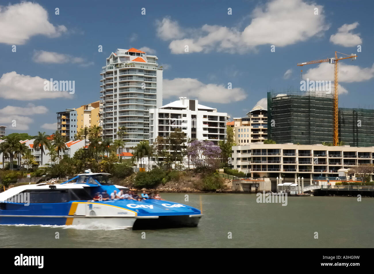 Ferry and skyline of Kangaroo Point Brisbane Queenlsand Australia Stock ...