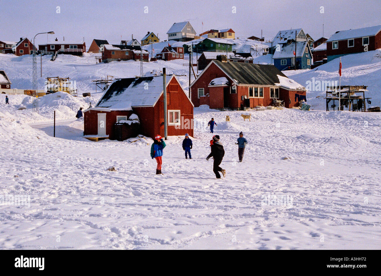 historic picture year of 1984 children playing inuit settlement without ...
