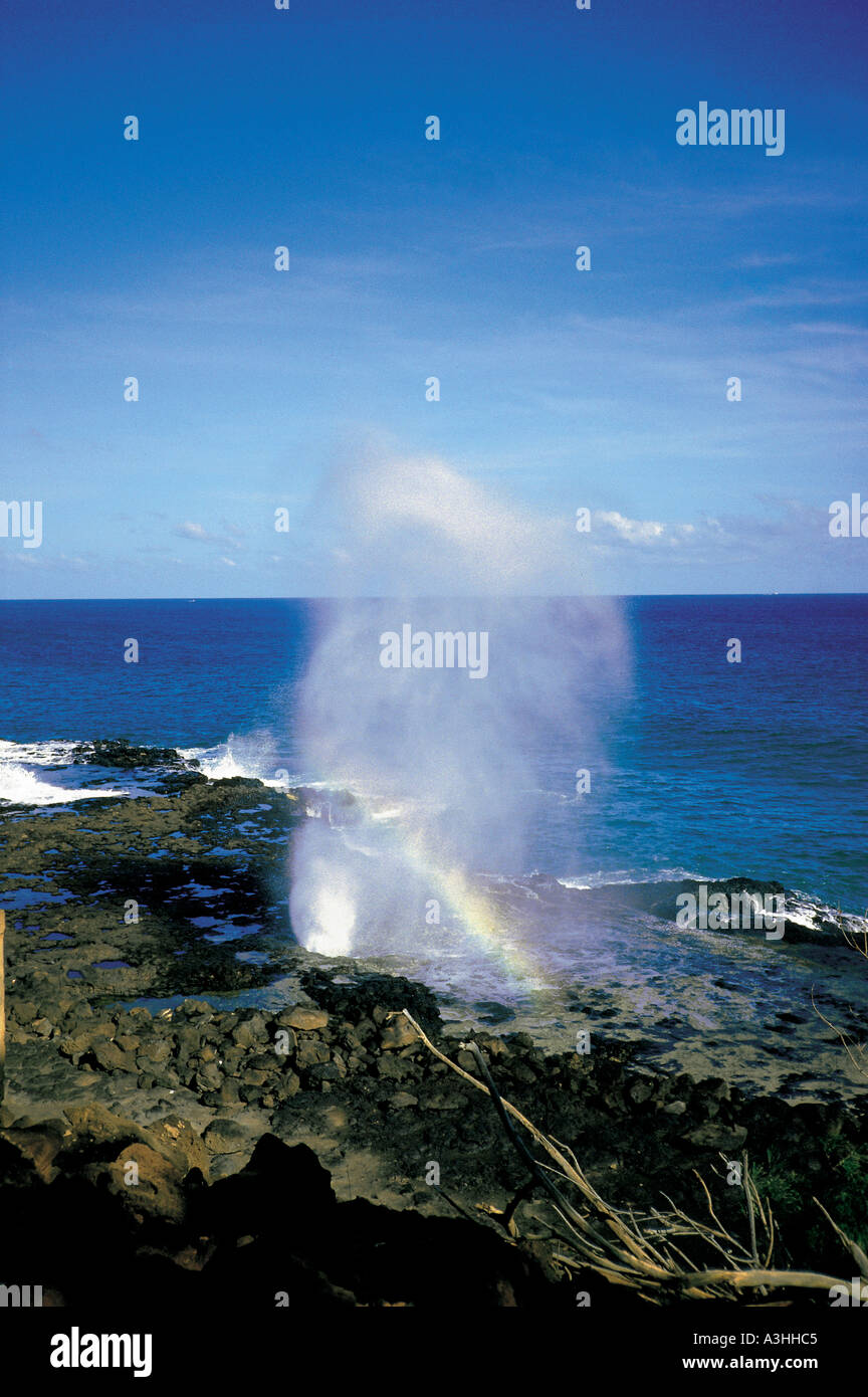 spouting horn wave action forces water through lava tube island of ...