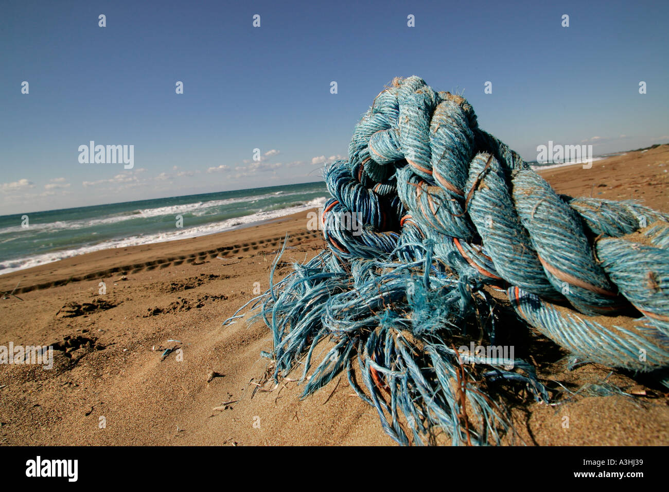 big rope lying at the beach of kato samiko westcoast of peloponnissos ...