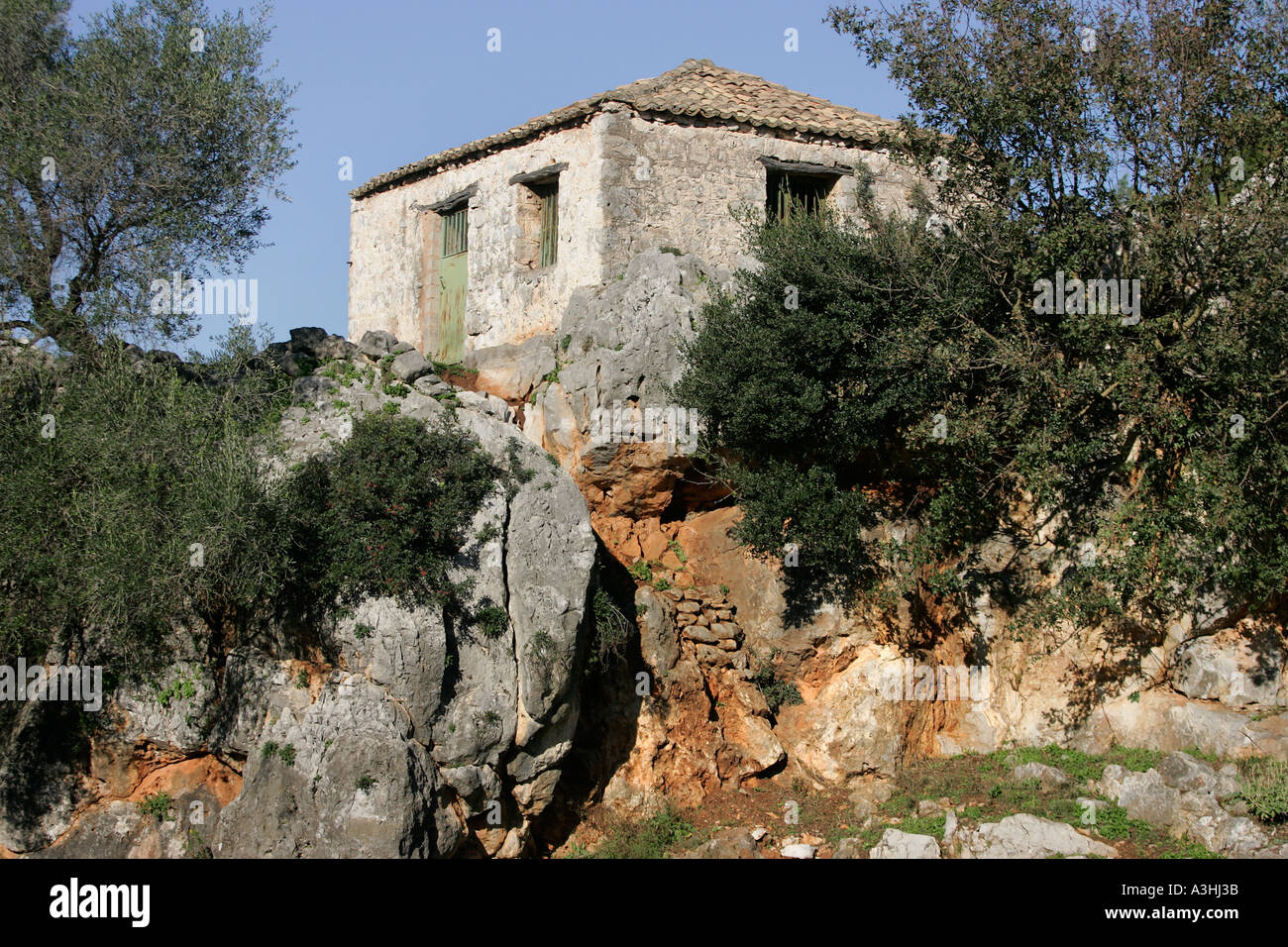 old greek house made of natural stone at kaiafa westcoast of ...