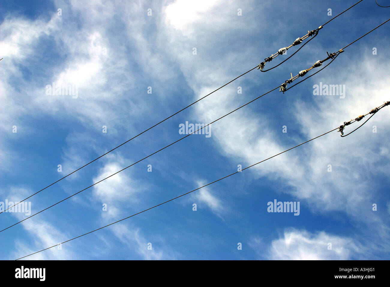 sky, blue, cloud, clouds, power, lines, electric, electricity, above ...