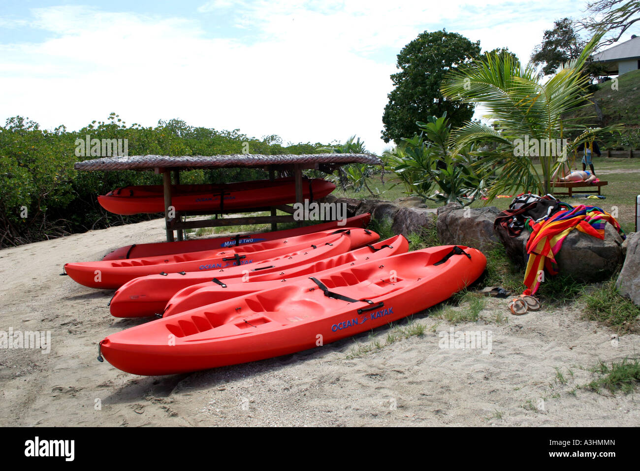 Ade 465 Red canoes waiting for Tourists Stock Photo - Alamy