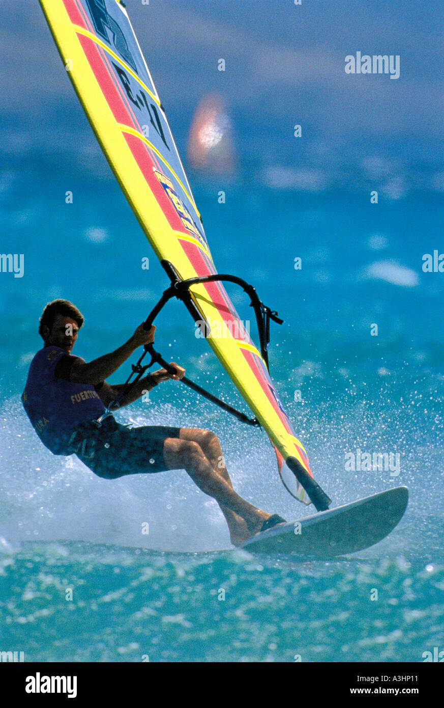 windsurfing island of fuerteventura canary islands spain editorial use ...