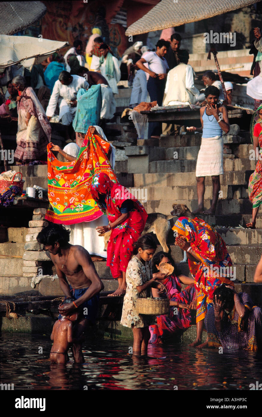 religious bathing at ghat ganga river city of varanasi state of uttar ...