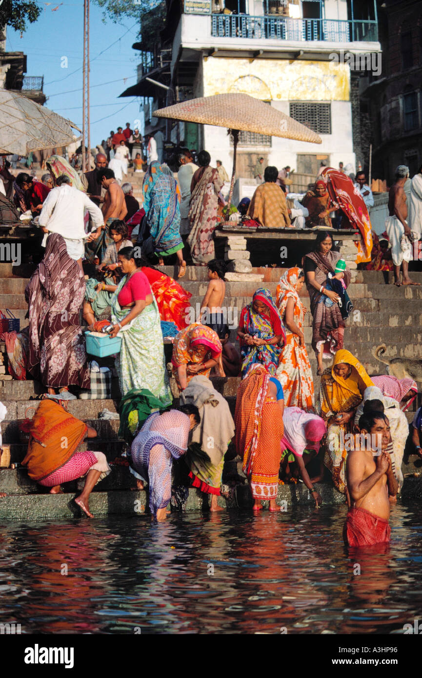 religious bathing at ghat ganga river city of varanasi state of uttar ...