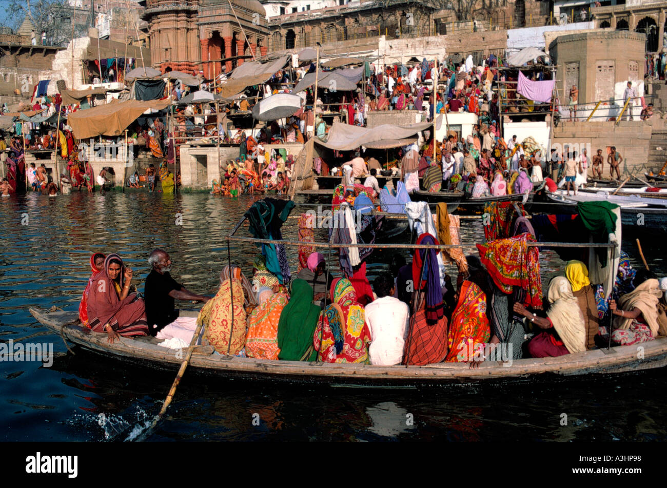 religious bathing at ghat ganga river city of varanasi state of uttar ...