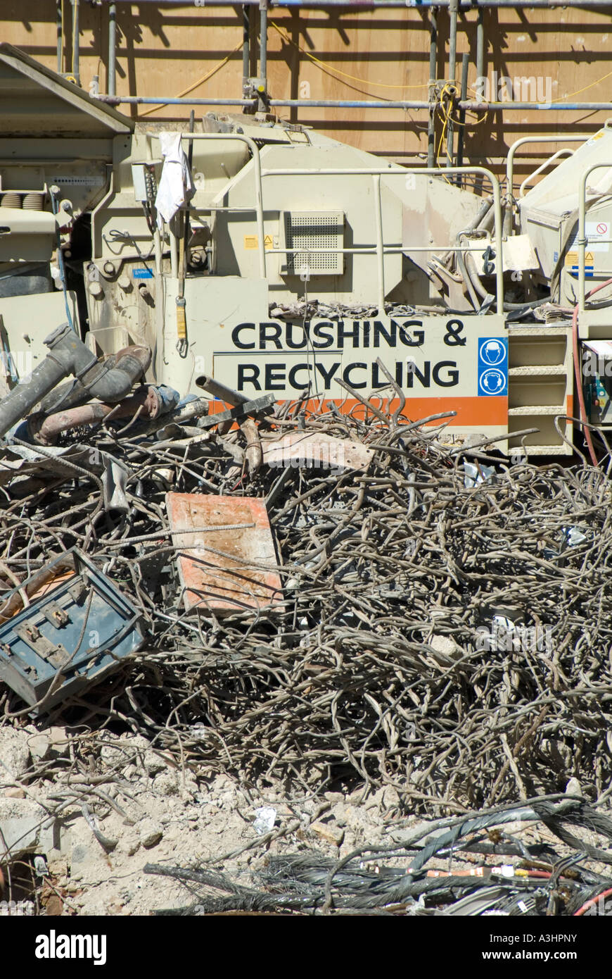 Powerful portable crushing and recycling unit on demolition site ...