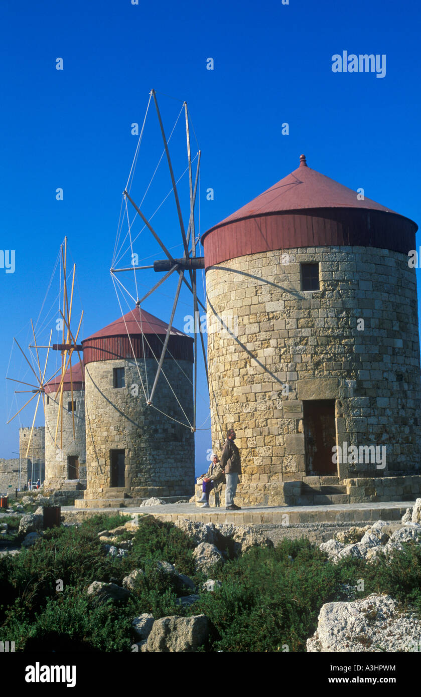 old windmills at Mandraki Harbour in Rhodes Town Stock Photo - Alamy
