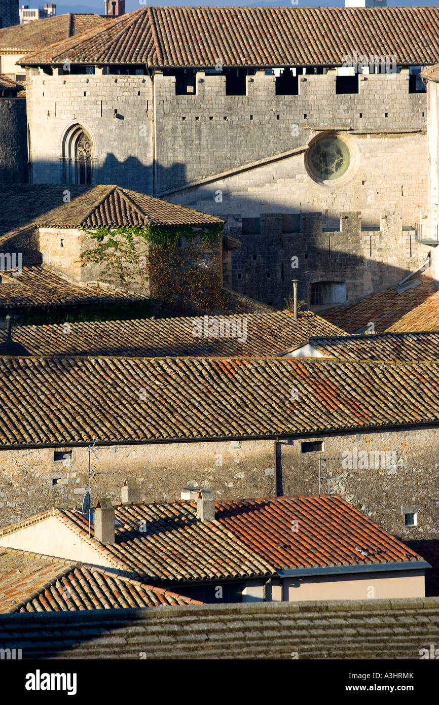 Rooftops of the medieval houses in Gerona, Spain Stock Photo - Alamy