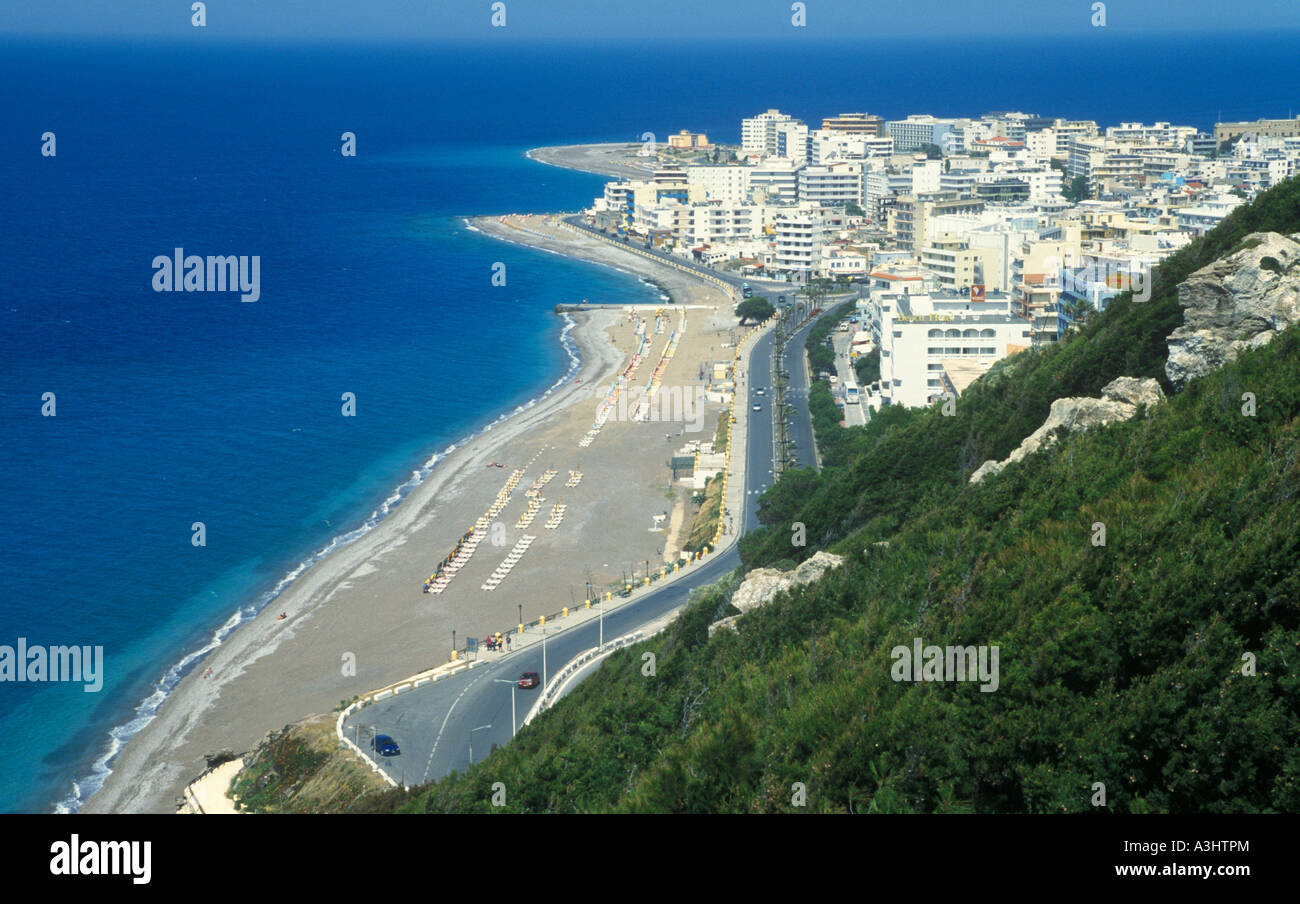 panoramic view of Rhodes Town and the beach from Monte Smith Stock ...
