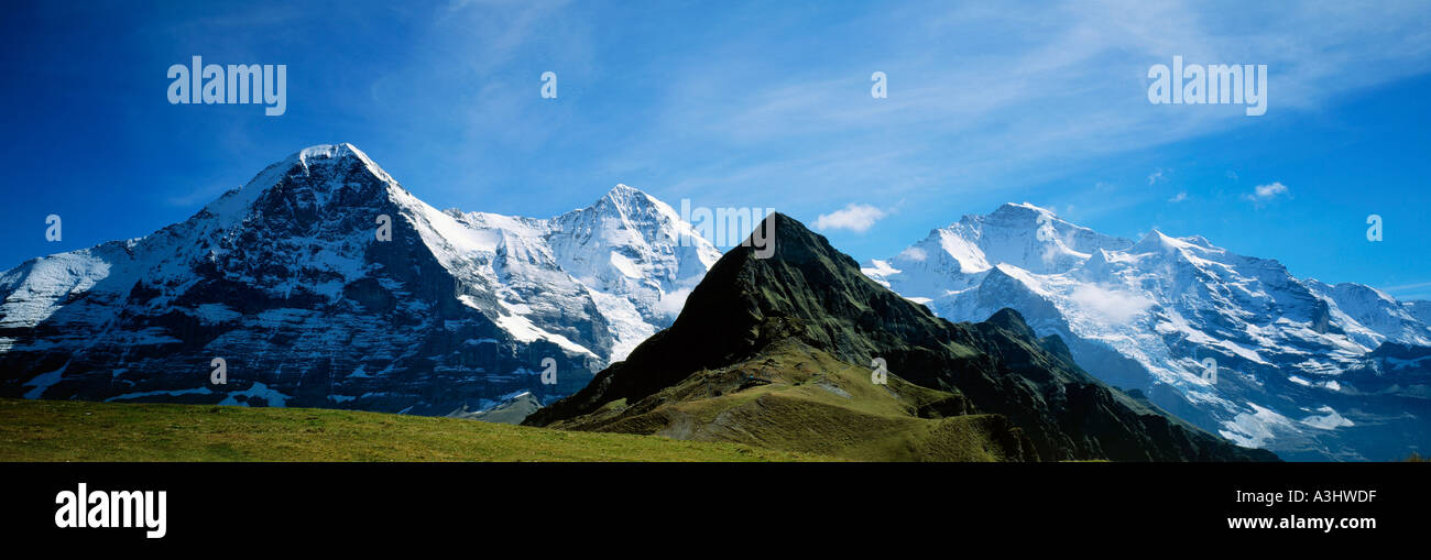 view from mannlichen ridge to mount mount eiger and monch and jungfrau ...