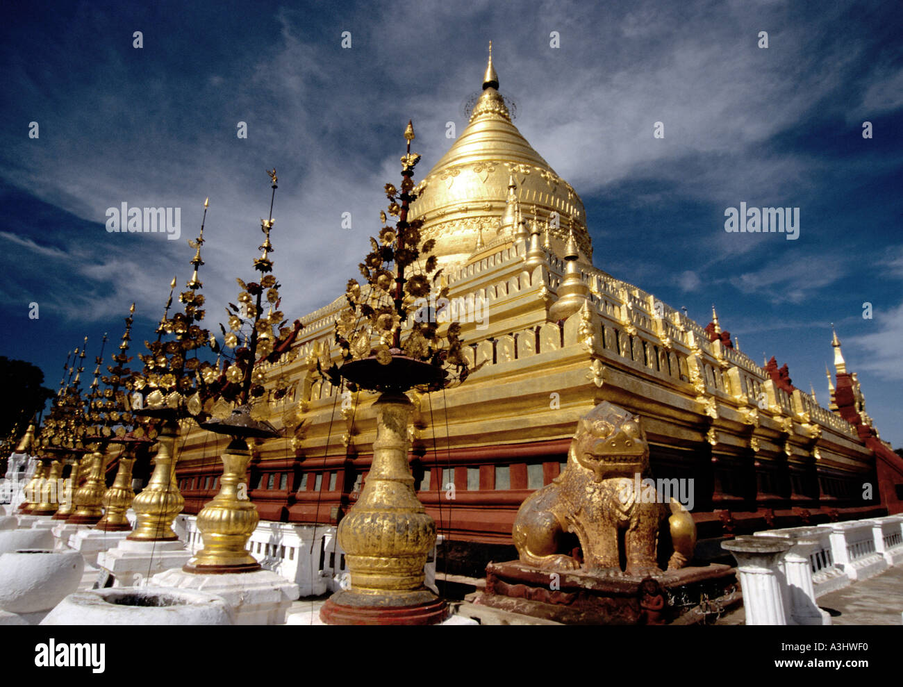 The Shwezigon Pagoda was restored by UNESCO after earthquake damage and ...