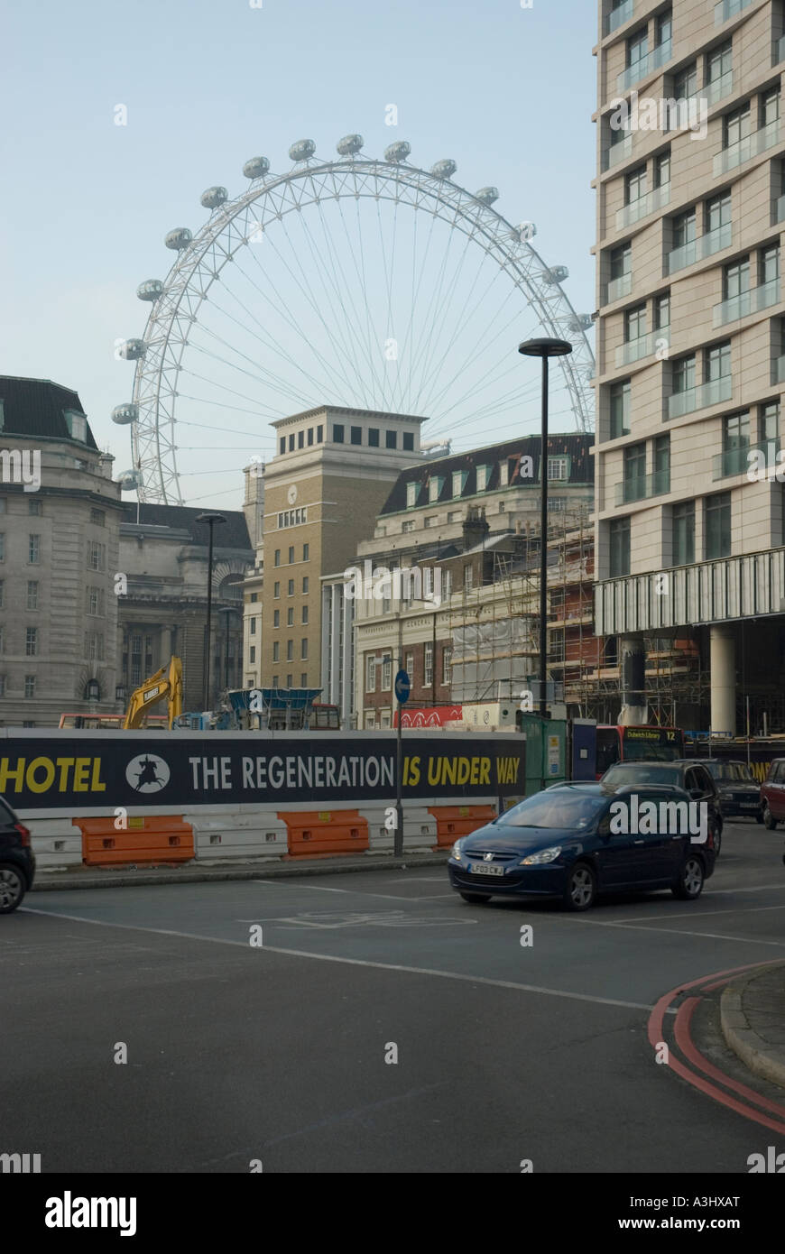 London eye with new office building in foreground and car Stock Photo ...