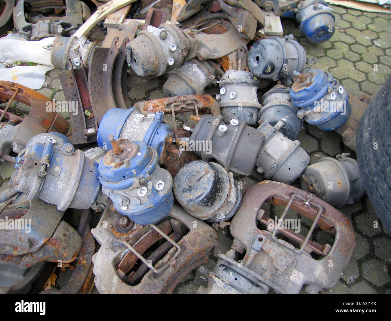 Discarded air brake truck parts Stock Photo - Alamy