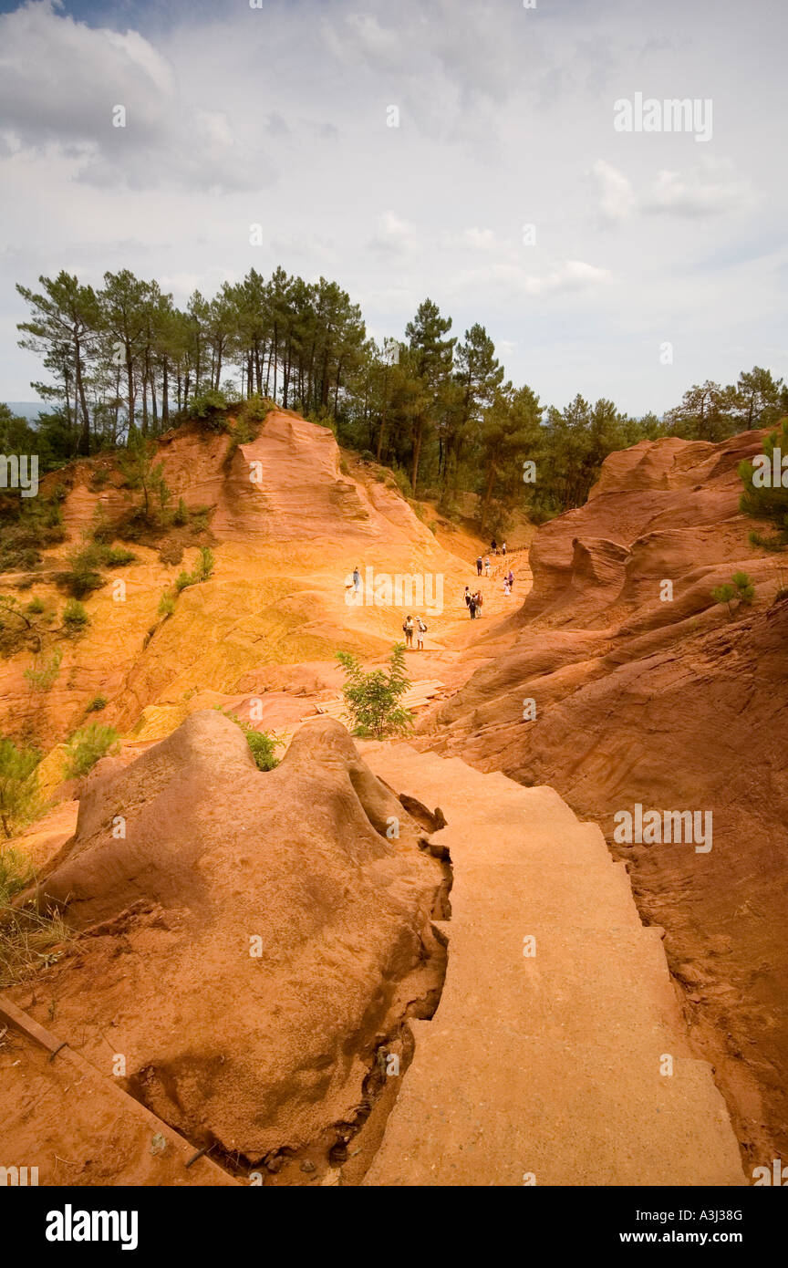 Steps into Ochre mine, Rousillon, Vaucluse, Provence, France Stock ...