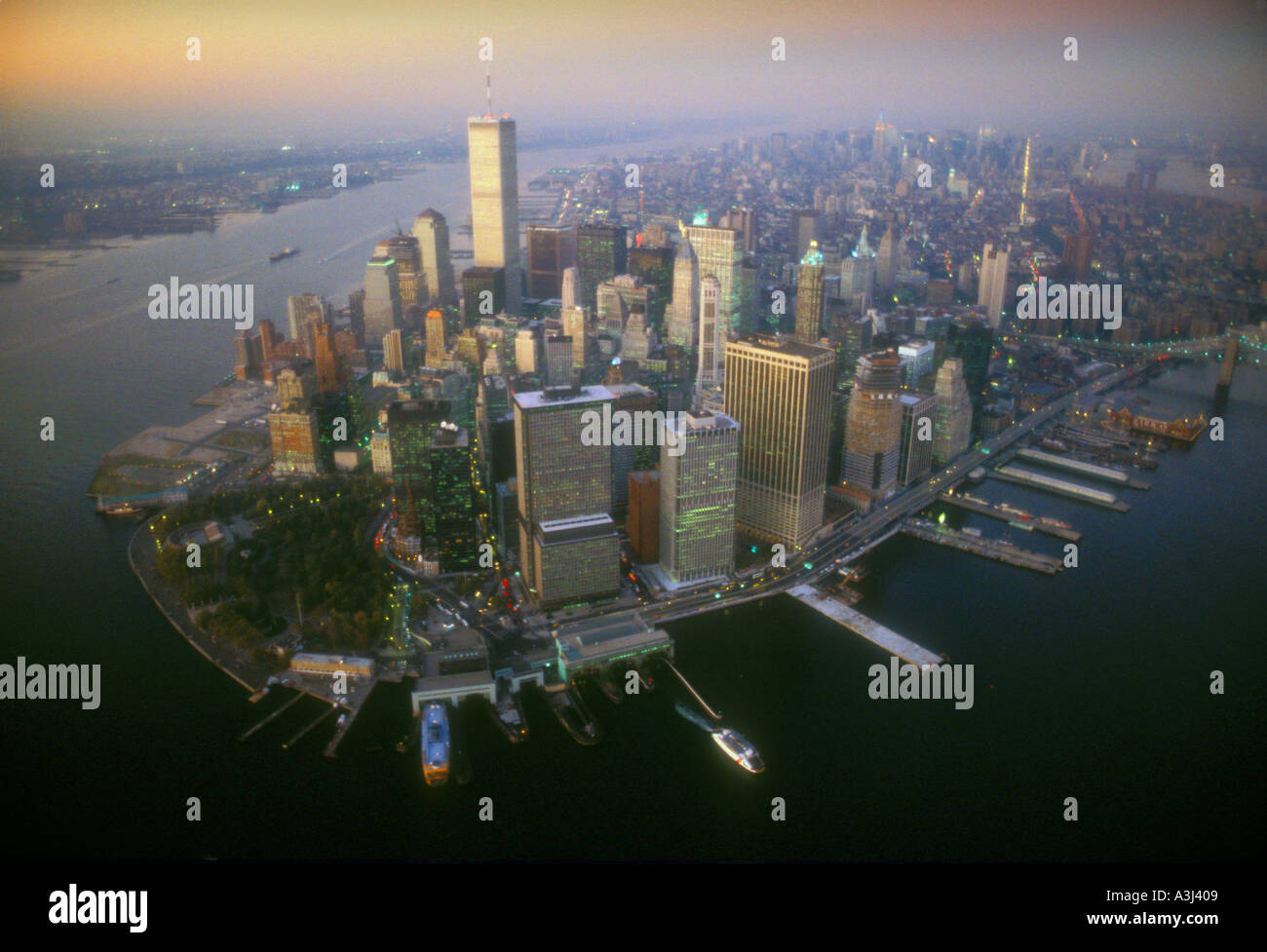 aerial New York City skyline Lower Manhattan Stock Photo - Alamy