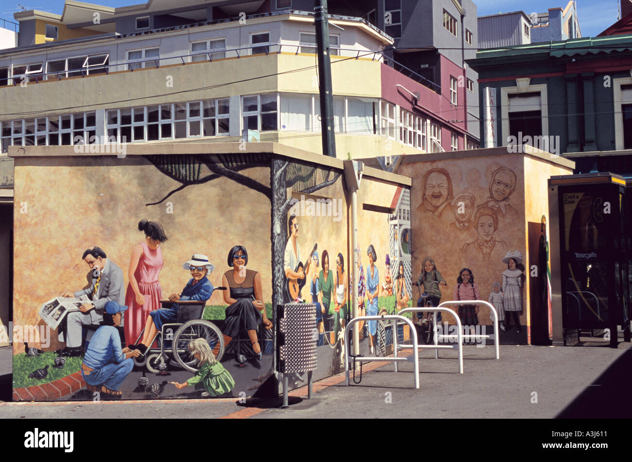 New Zealand Mural Painting in the center of the capital Wellington ...