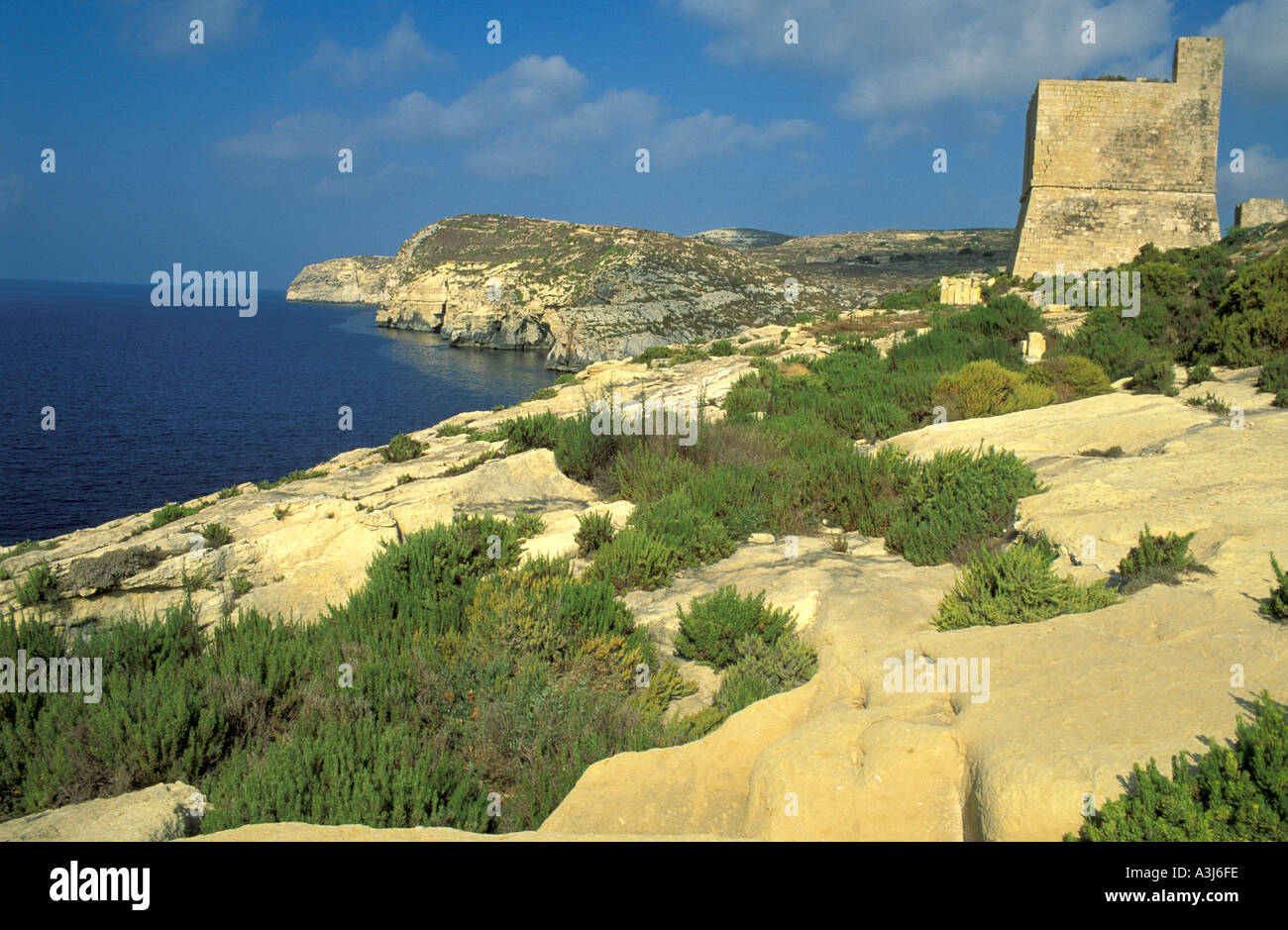 Historic watchtower at Mgarr ix Xini Gozo island Republic of Malta ...