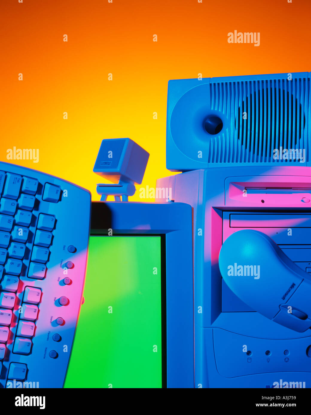 screen keyboard mouse computer and speakers Stock Photo - Alamy