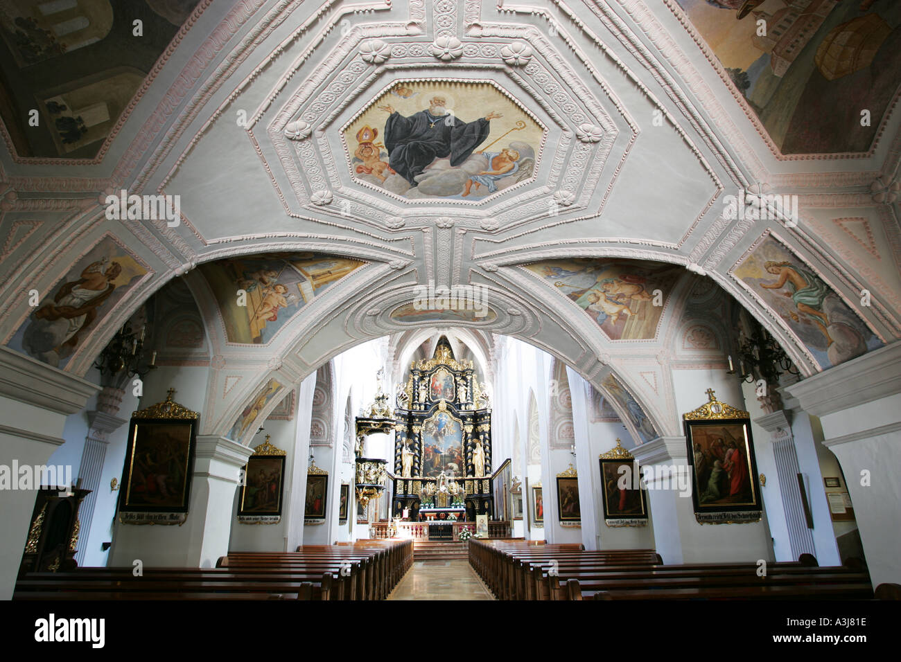 baroque entrance area and in the background the altar of the ...