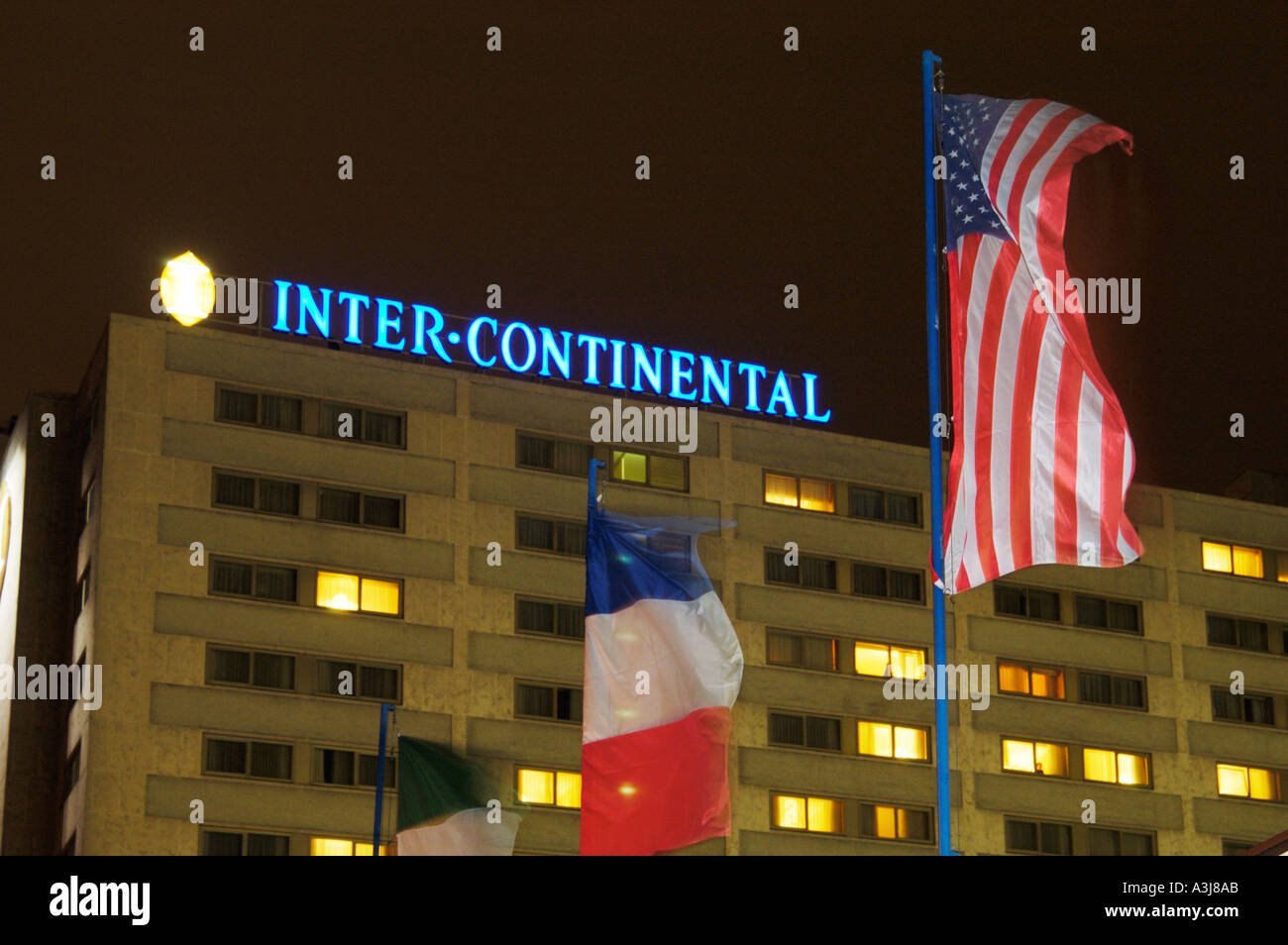 the hotel Intercontinental with flags of USA and France Vienna Austria ...