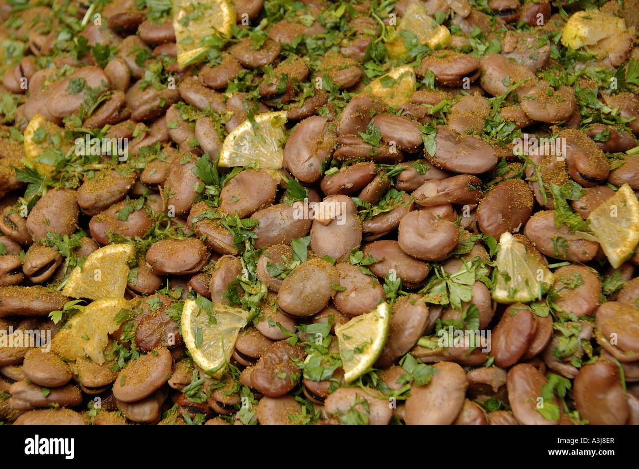Cooked broad beans with basil and slices of lemon the old city market ...