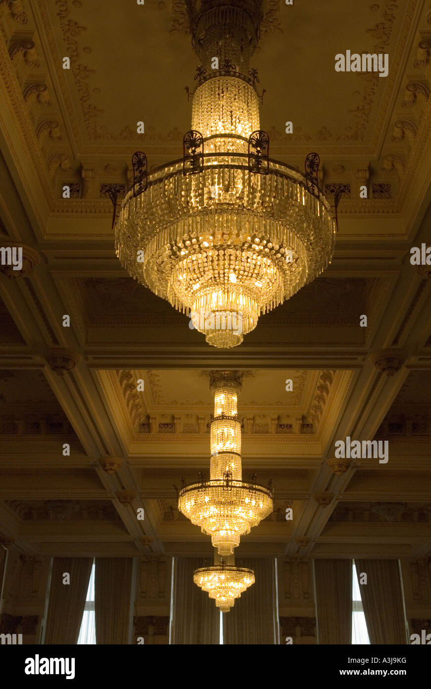 Elegant crystal chandeliers of The Palace of the Parliament (Palatul ...
