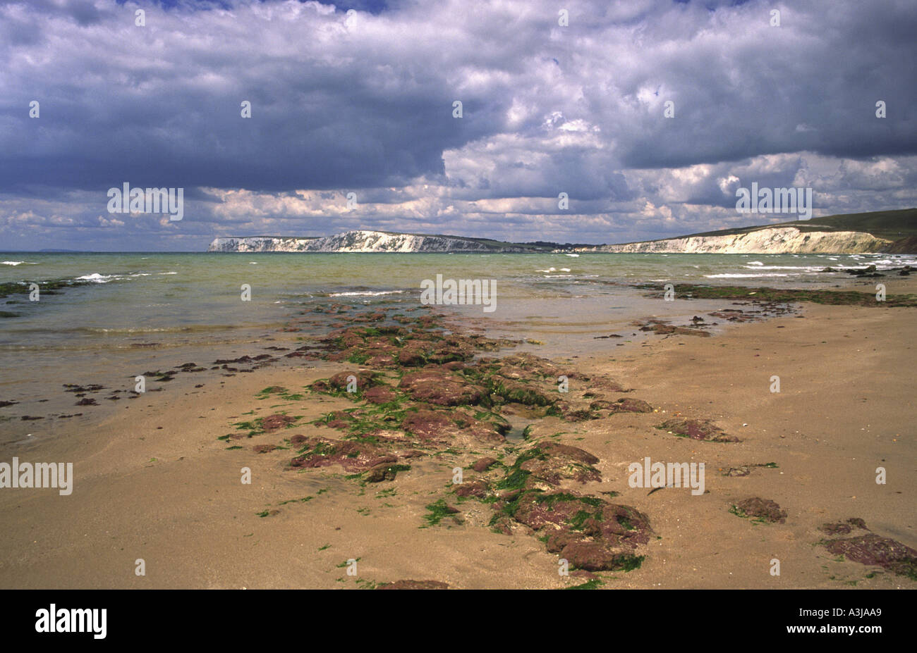 Compton and Freshwater Bay seen from Brook Bay Isle of Wight England UK ...