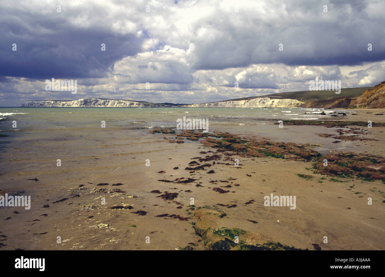 Compton and Freshwater Bay seen from Brook Bay Isle of Wight England UK ...