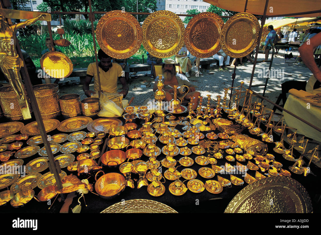 stall with brass ware at market city of rio de janeiro brazil Stock ...