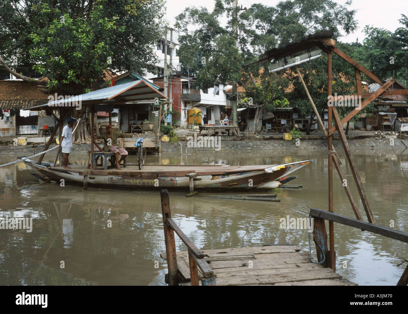 Rope and pulley operated ferry over the river in a slum area of ...