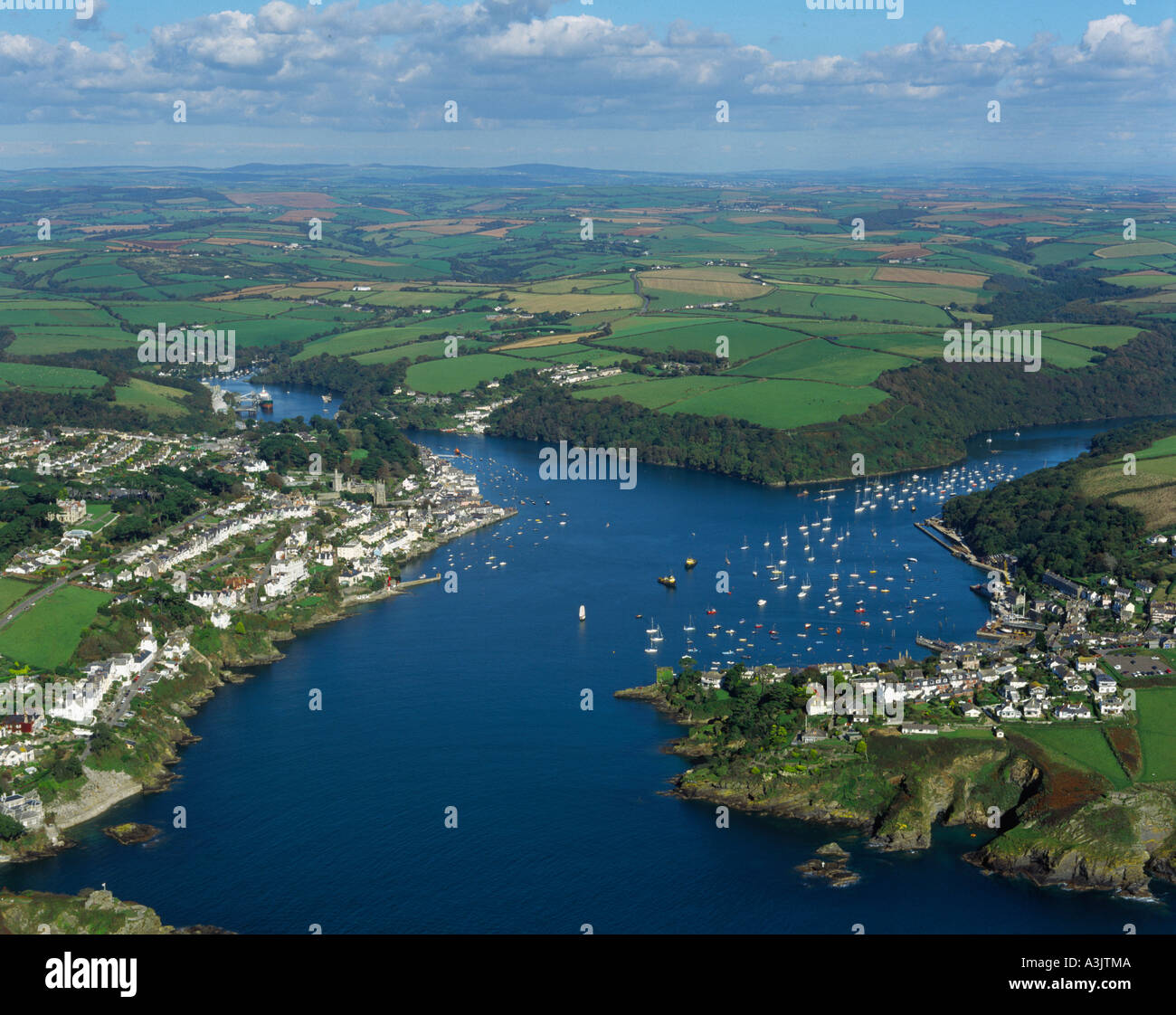 Town River Fowey Cornwall UK aerial view Stock Photo - Alamy